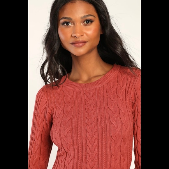 Lulus | Dresses | Nwt Lulus Snuggly Sensation Rust Red Cable Knit Bodycon Sweater Dress | Poshmark